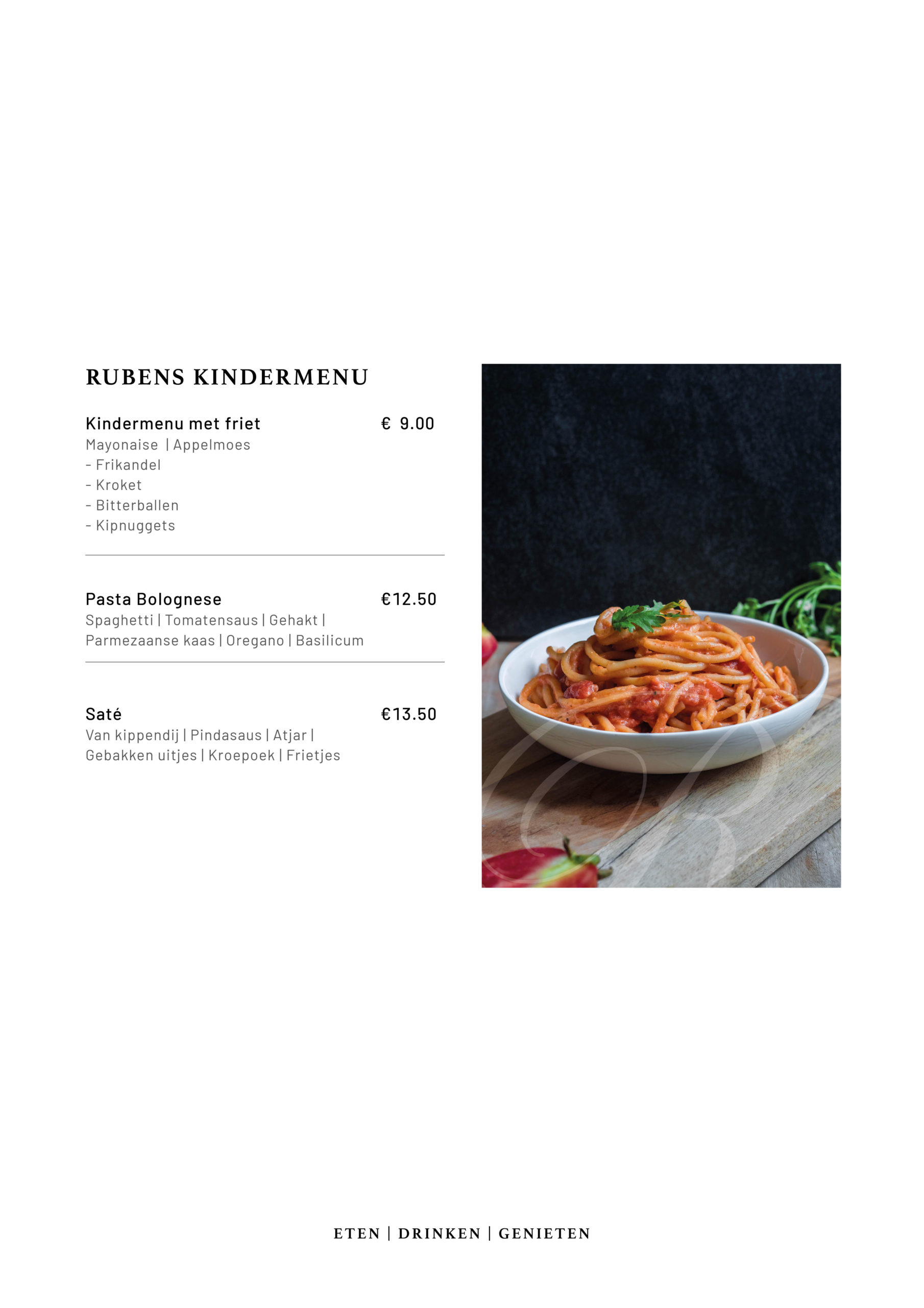 Rubens menu2 - Restaurant Kamperland met uitzicht over het Veerse Meer