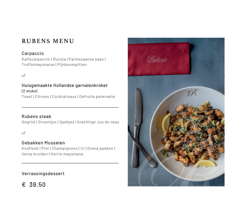 Rubens-menu - Restaurant Kamperland met uitzicht over het Veerse Meer